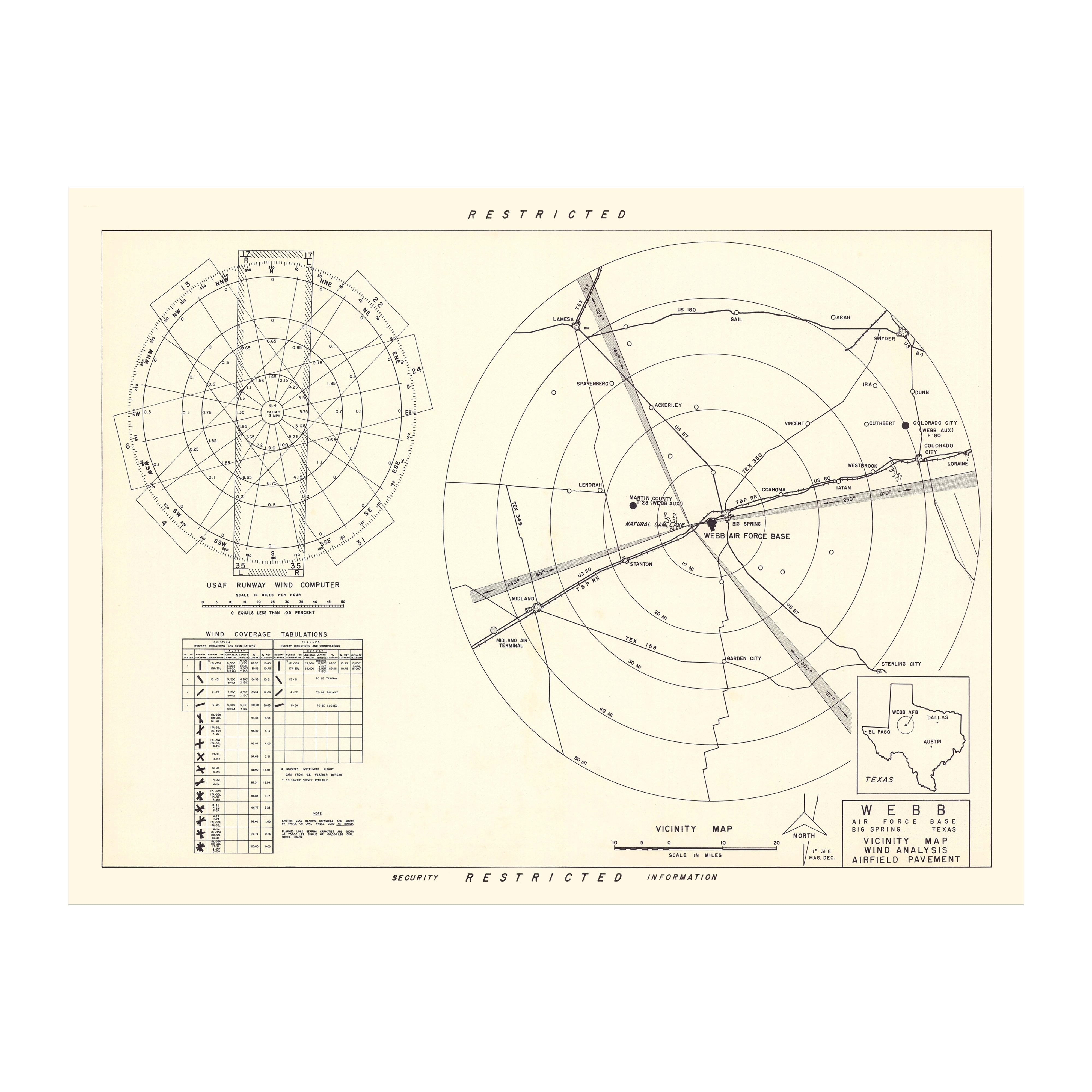 Webb Air Force Base Art, 1951 Vintage Map of Webb Air Force Base ...