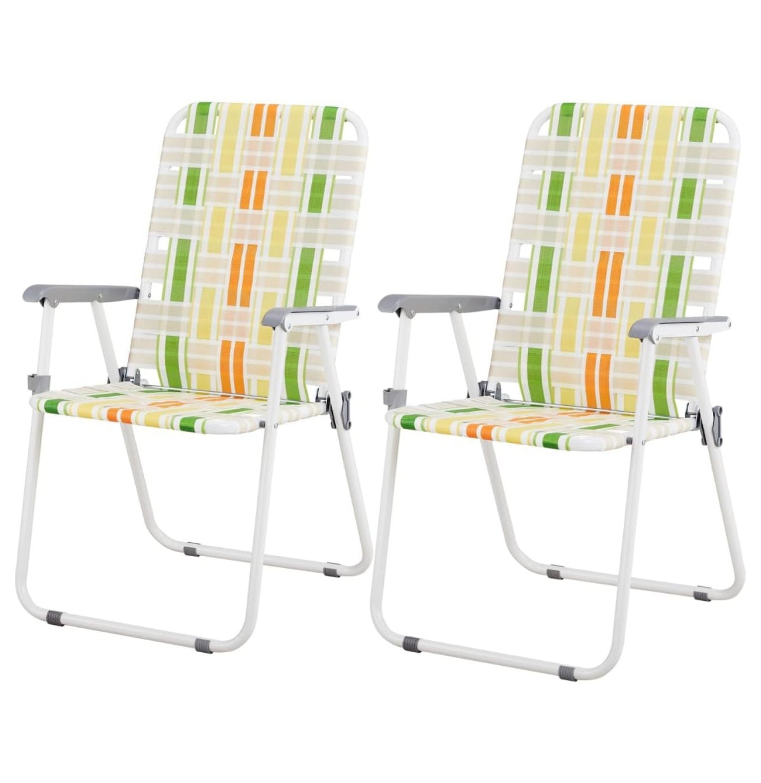Webbed Lawn Chairs Set of 2, Foldable Metal Patio Chairs Stable Steel ...