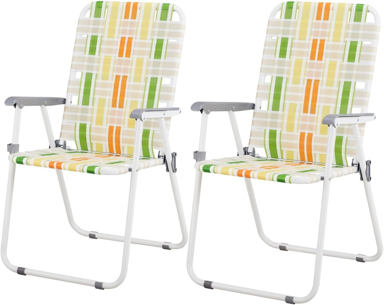 Webbed Lawn Chairs Set of 2, Foldable Metal Patio Chairs Stable Steel ...