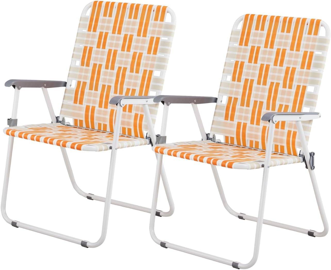 Webbed Lawn Chairs Set of 2, Foldable Metal Patio Chairs Stable Steel ...