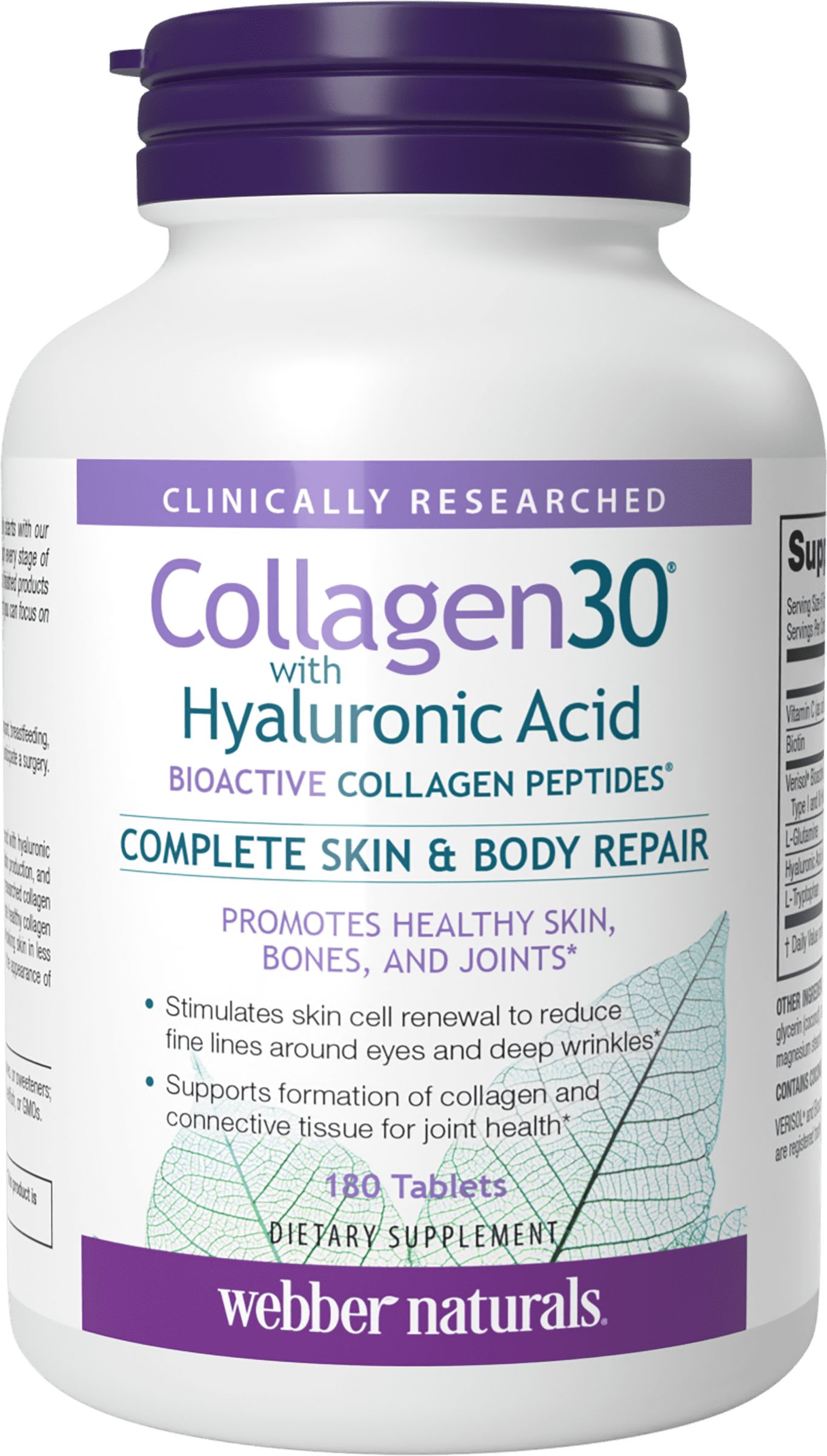 Webber Naturals Collagen30, Bioactive Peptides, Hyaluronic Acid, 180 ...