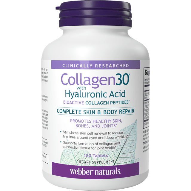 Webber Naturals Collagen30, Bioactive Peptides, Hyaluronic Acid, 180 ...