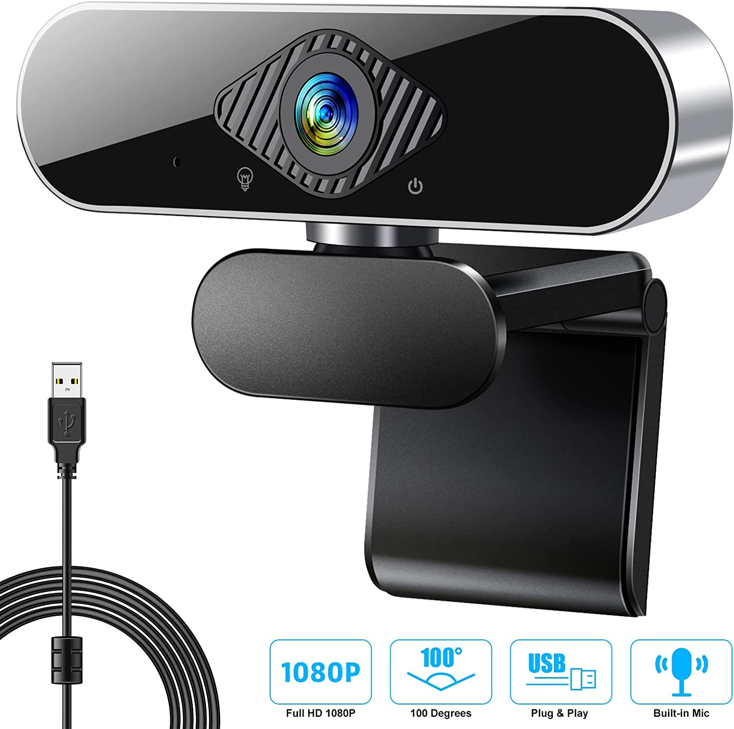 Webcam, 1080P Pro HD Webcam with Stereo Microphone, Plug and Play ...