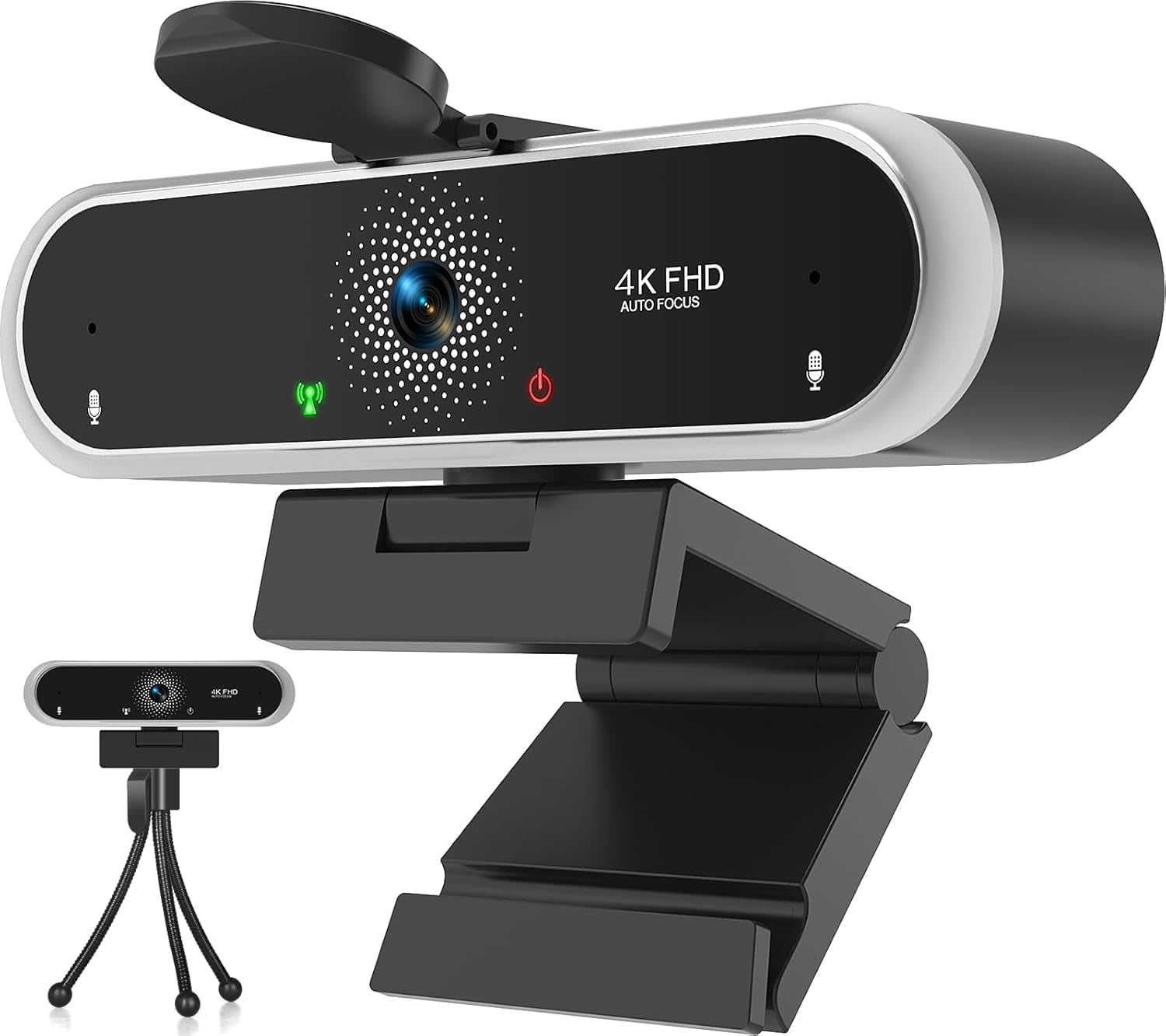 Webcam 4K with Microphone and Webcam Cover Plug and Play with Auto ...
