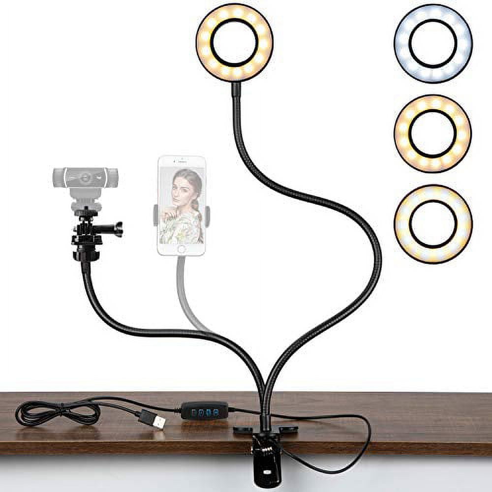 Webcam Light Stand for Live Stream, Selfie Ring Light with Webcam Mount ...