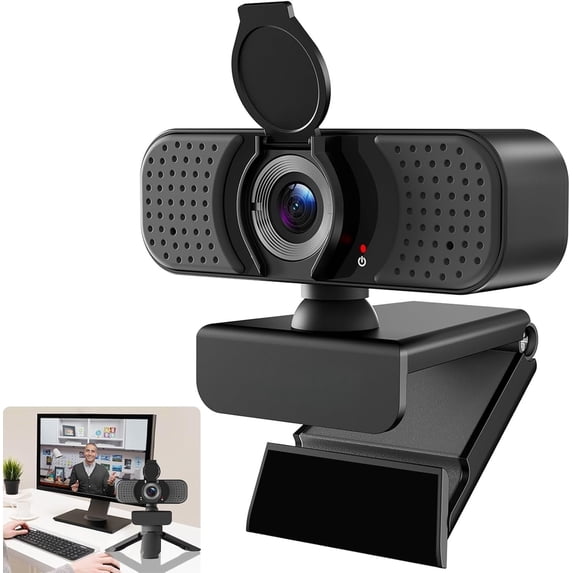 Webcam with Microphone, Web Camera withTripod, Dual Mics, Plug & Play ...