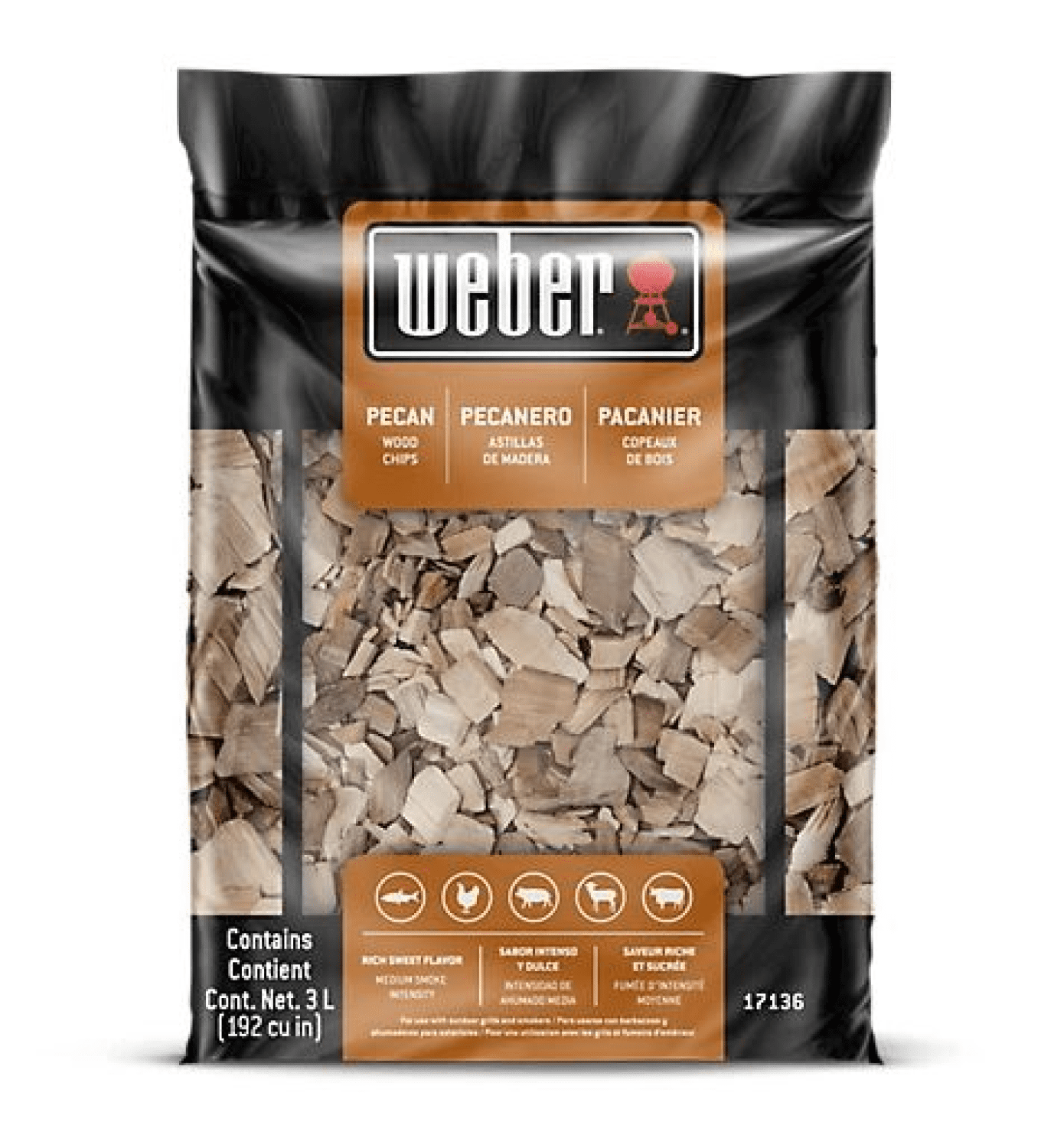 Weber 17136 Rich Sweet Pecan Wood Chips for Grilling, 192 cu. in ...