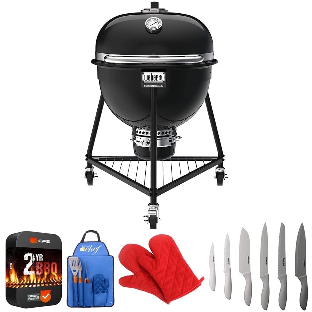 Weber 18201001 Summit Kamado E6 Charcoal Grill, Black Bundle with 2 YR ...