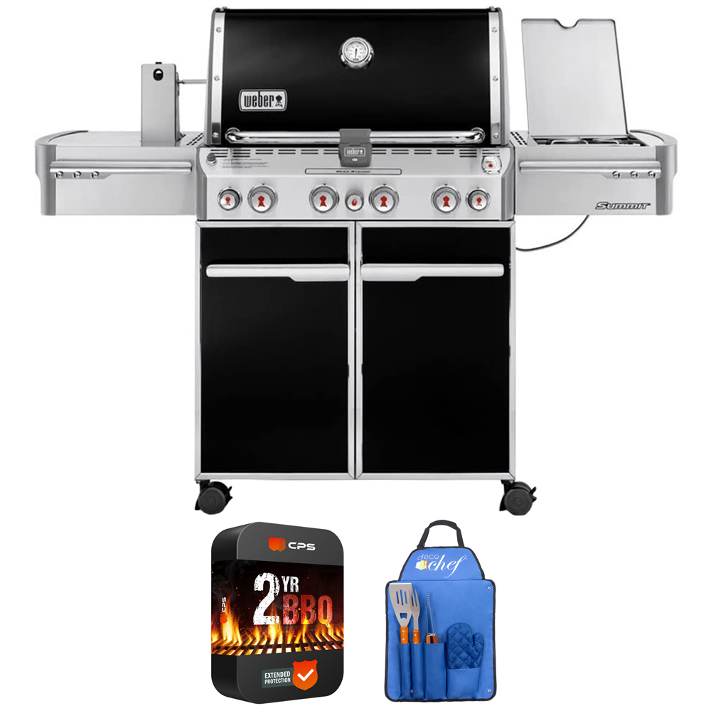 Weber 7171001 Summit E-470 Liquid Propane Gas Grill with Rotisserie/Smoker, Black Bundle with 2 ...