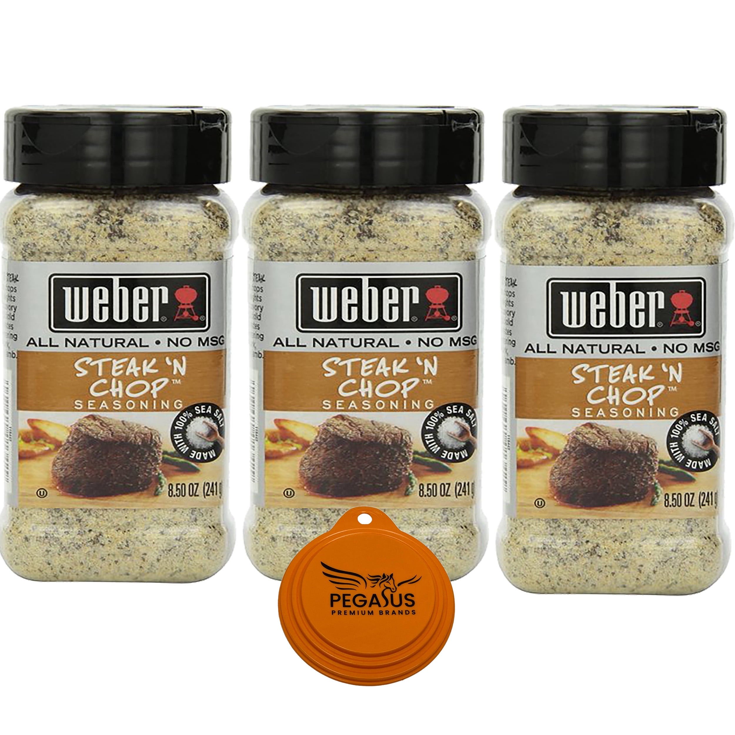 Weber Steak N Chop Seasoning 8.5oz (3 Pack) and Pegasus Premium Brands 3-Step Lid Cover ...