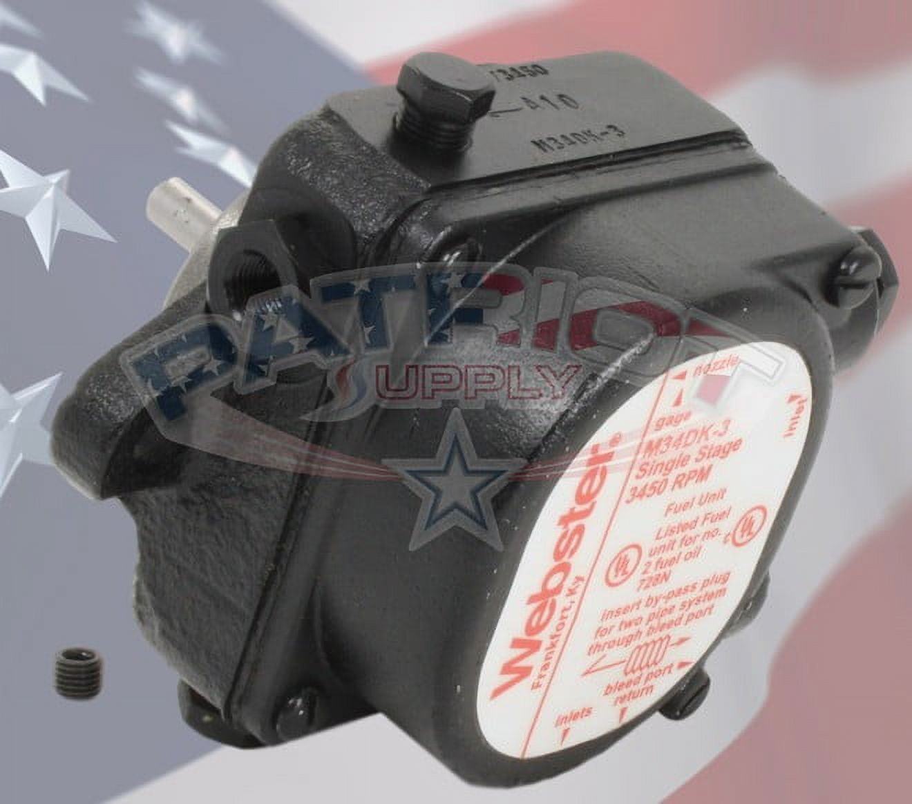 Webster Fuel Unit M34DK-3, 3 GPH, 3450 RPM, Suitable for #1, #2 Fuel ...