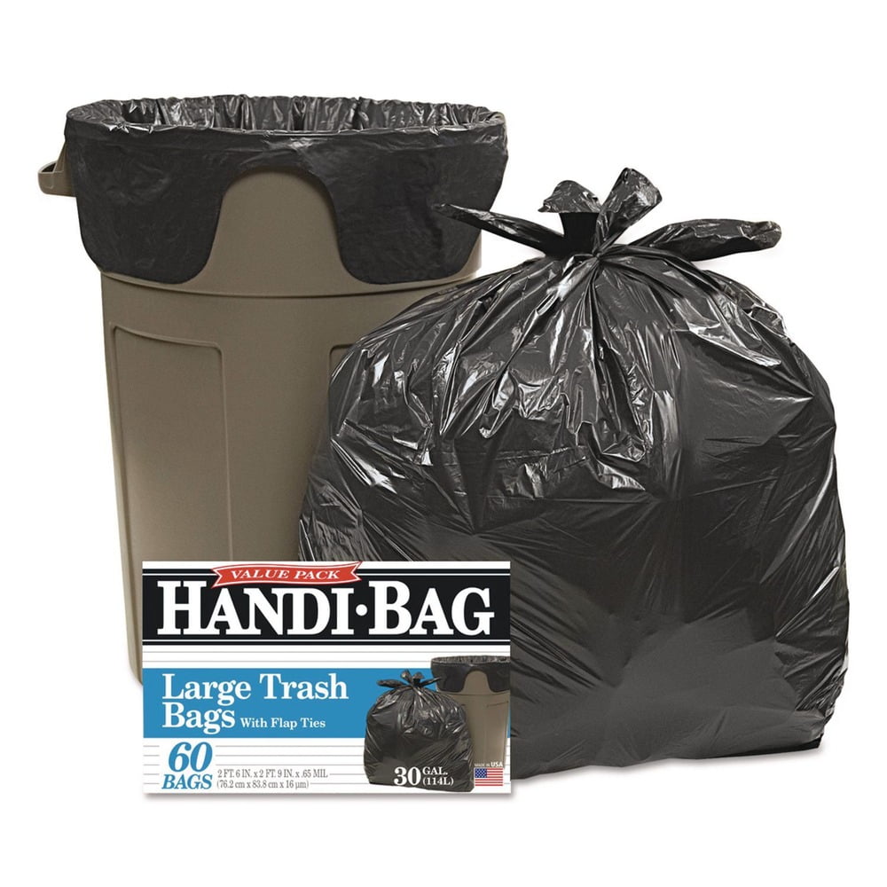 Webster Large Trash Handi-Bag Wastebasket Bags, 60/Box, Black, 30 gal ...