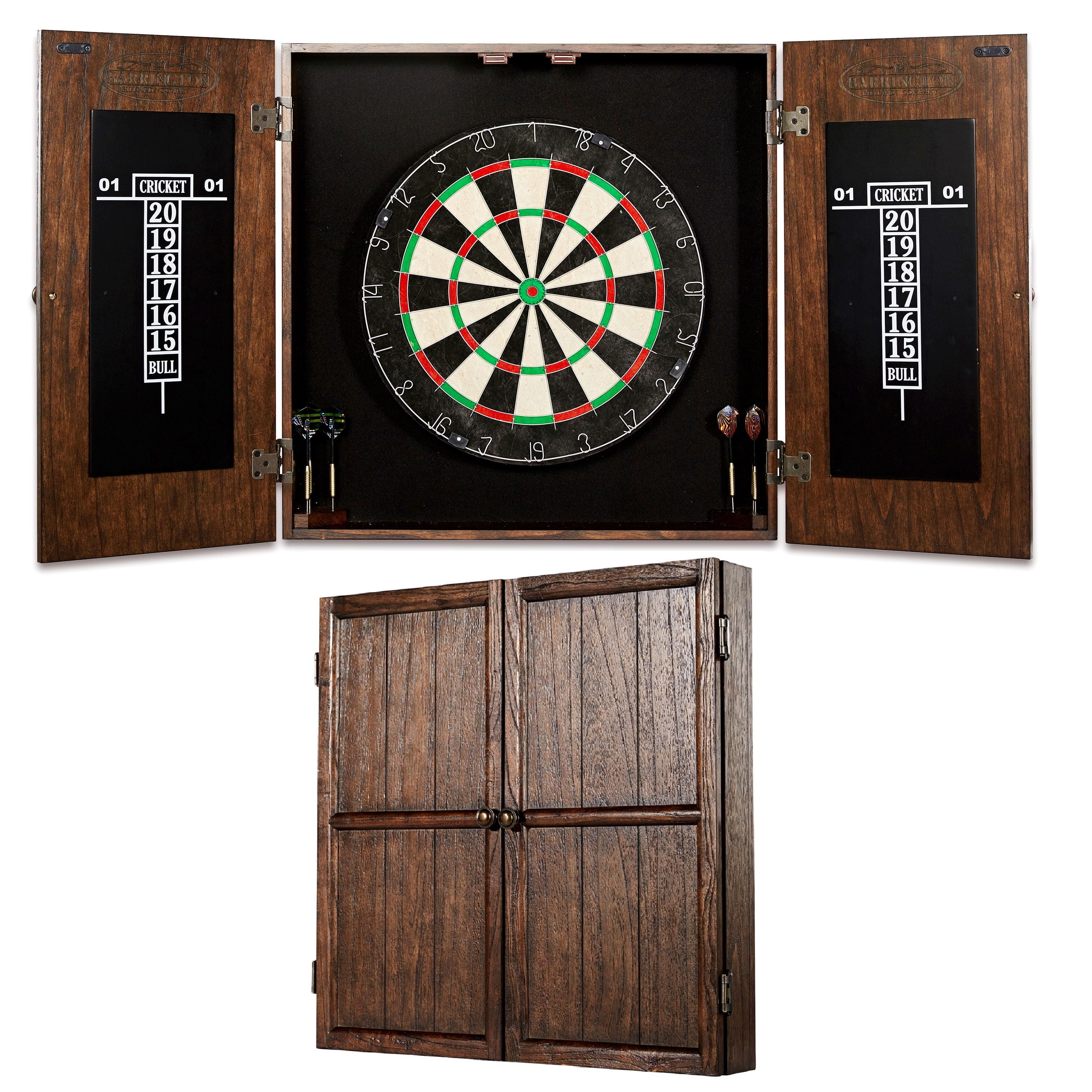 Webster Wood Dartboard Cabinet with 18 inch Bristle Dartboard and Steel ...