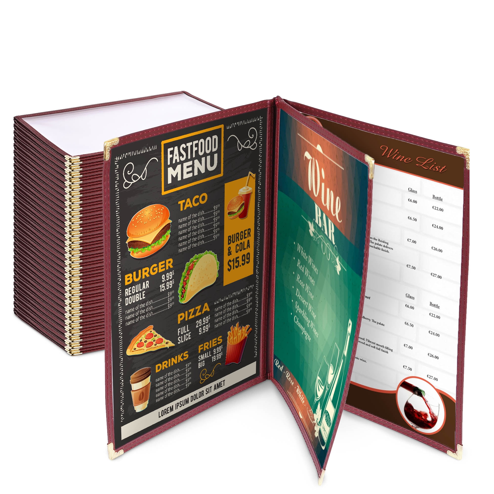 Wechef 30pcs 8.5x14inches Menu Cover Trifold 6 View 3 Page Restaurant ...