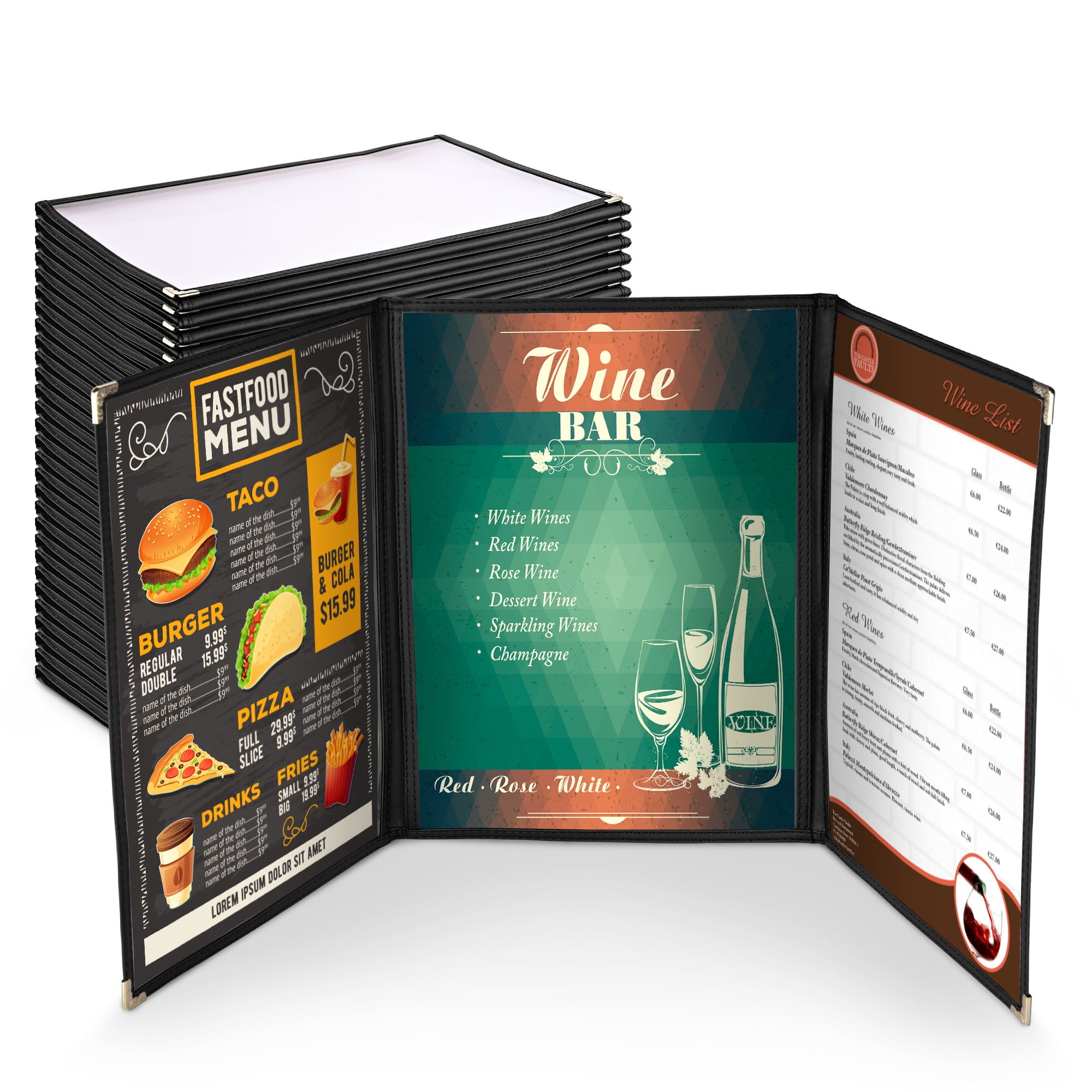 Wechef 30x Menu Cover 8.5X11 6 View Triple Fold Double Stitch Trim Cafe ...