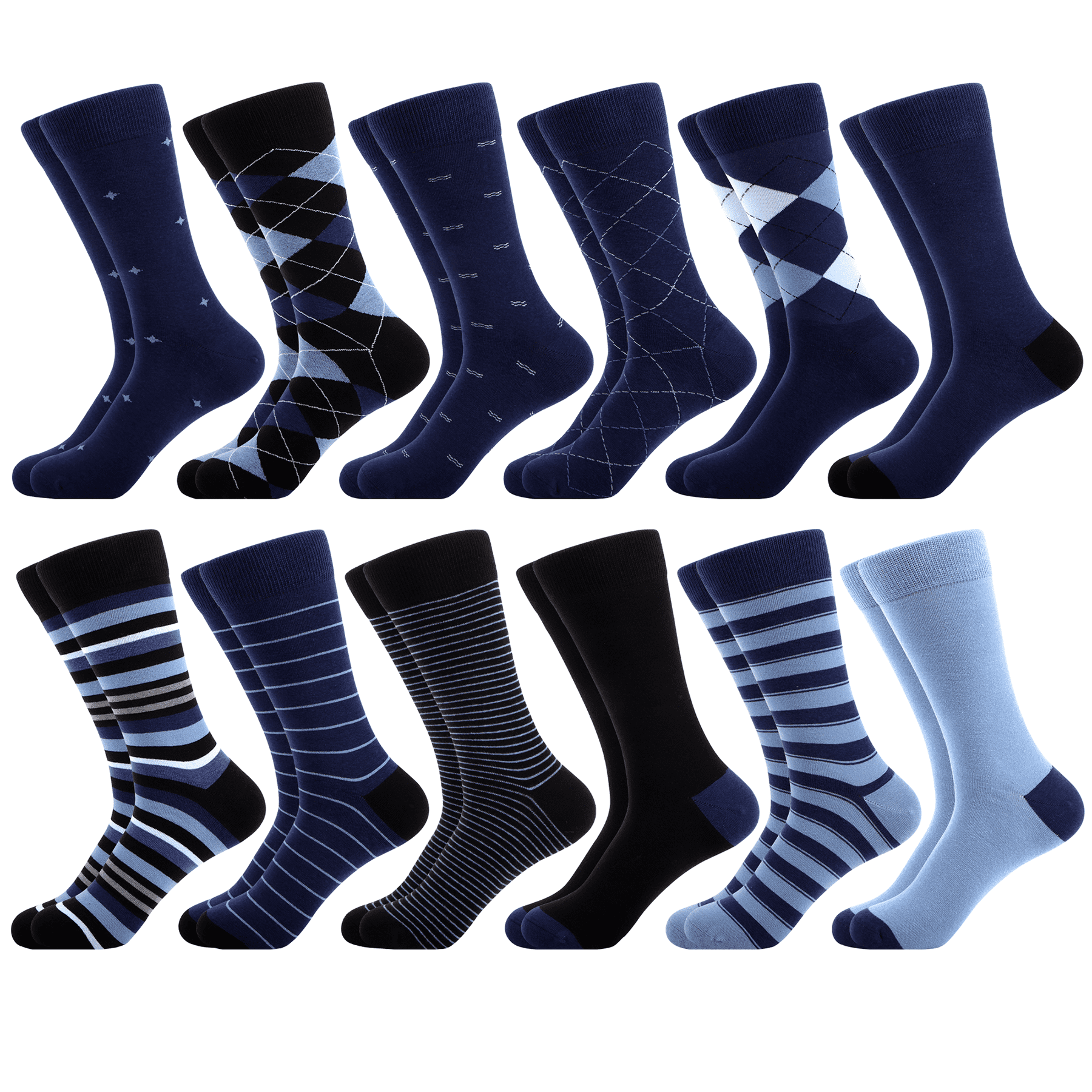 WeciBor Men's Navi Blue Seamless Combed Cotton Dress Socks - 12 Pack ...
