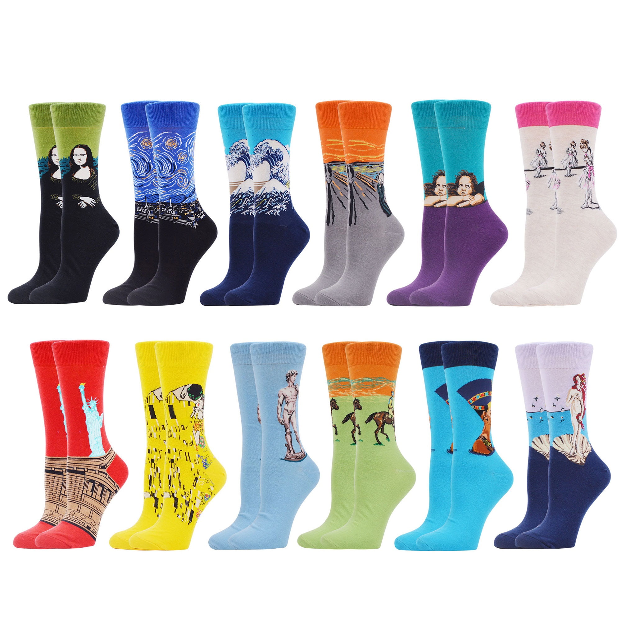WeciBor Women's Art Painting Patterned Cotton Crew Socks 12 Packs Sock ...