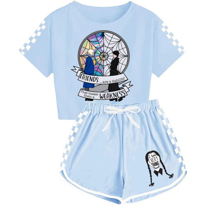 Wed-nesday Adda-ms Kids Summer Sport T-Shirt and Shorts Set Plaid Print ...