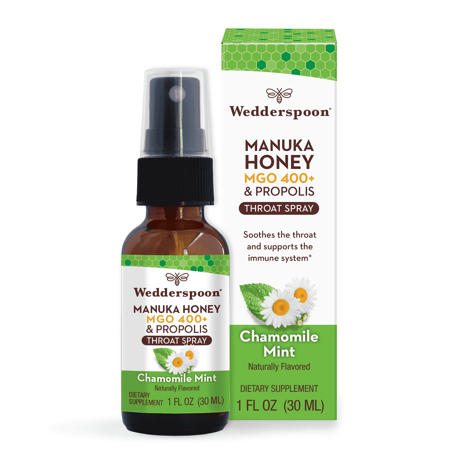 Wedderspoon Manuka Honey & Propolis Throat Spray, Chamomile Mint, MGO ...