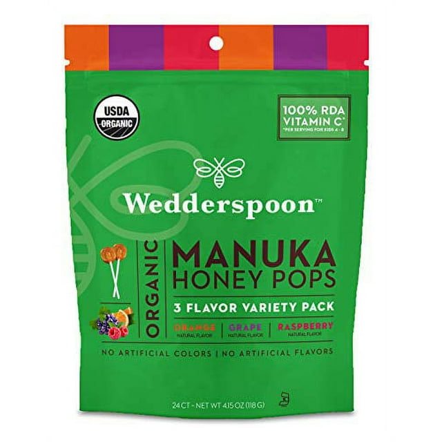 Wedderspoon Organic Manuka Honey Candy Pops, 24 Count | Genuine Manuka ...
