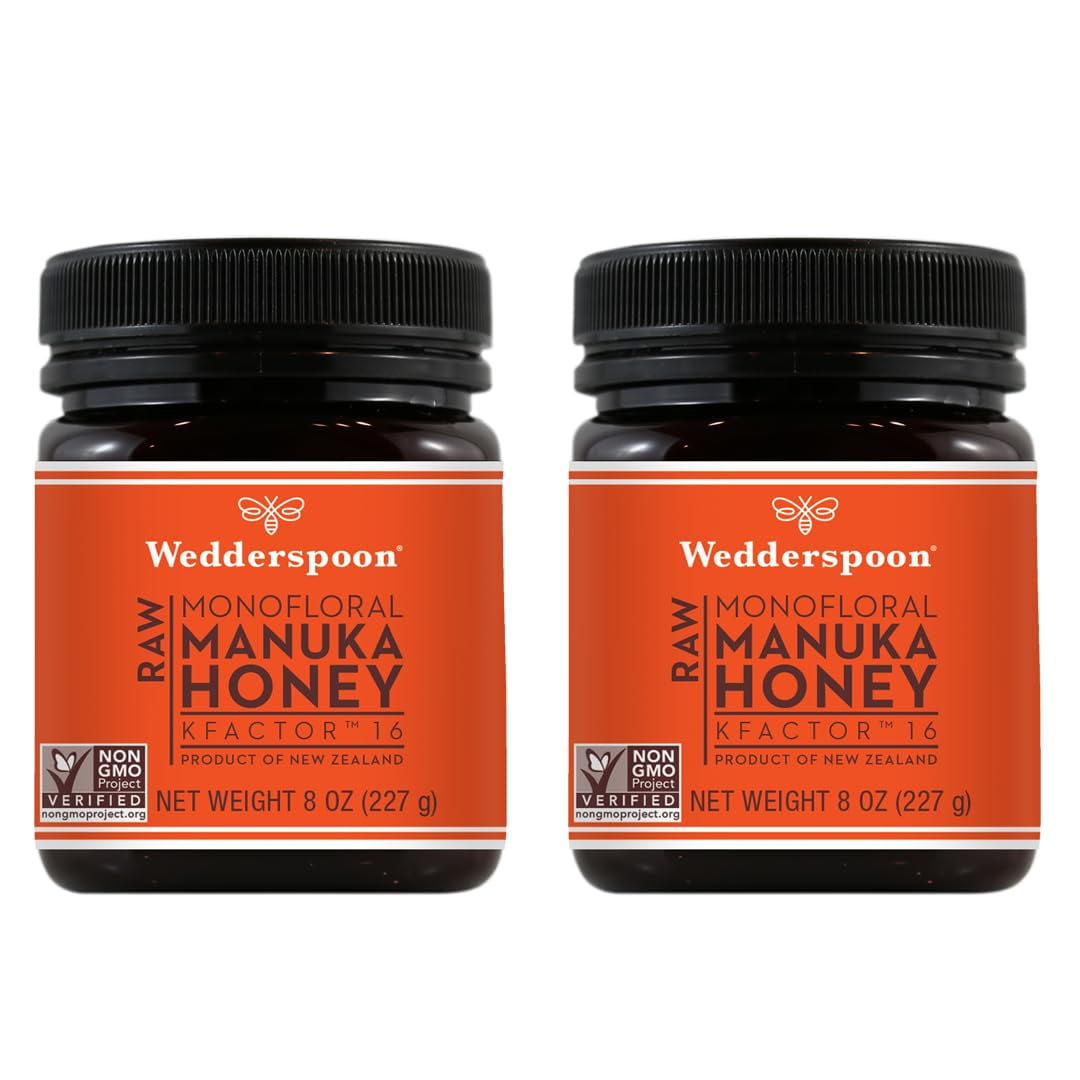 Wedderspoon Raw Premium Manuka BDF32 Honey, KFactor 16, 8 Oz (Pack of 2 ...