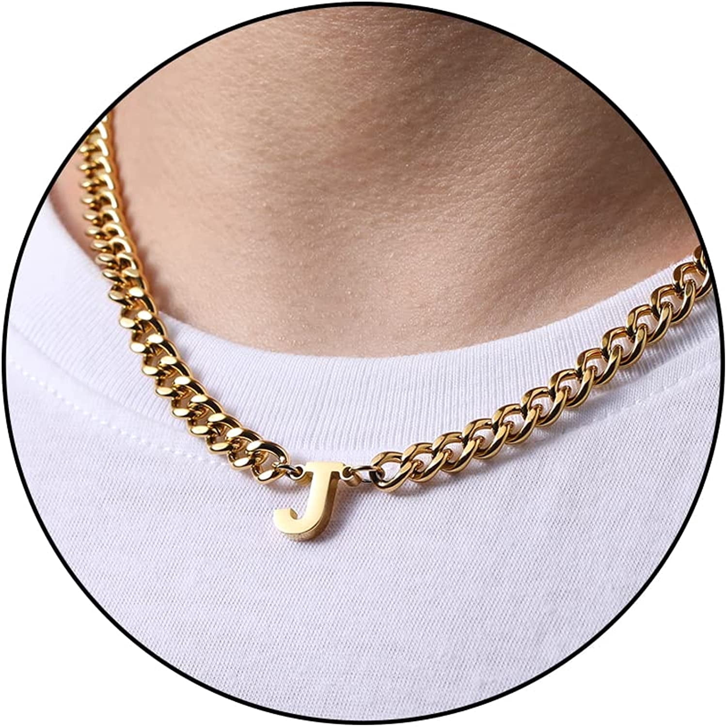 Weddinen Initial A-Z Gold Cuban Link Chain Necklace for Men Women ...