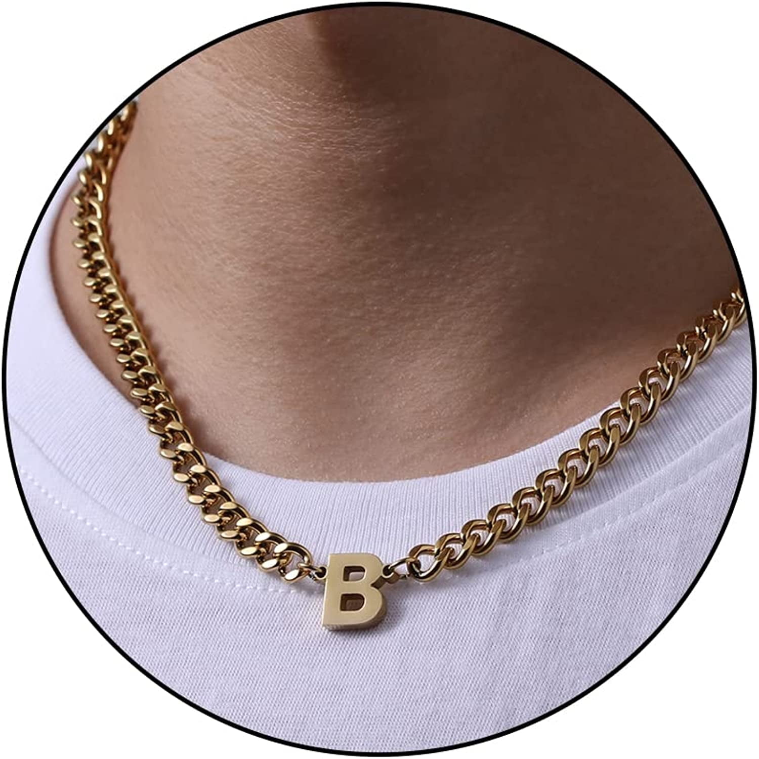 Weddinen A-Z Initial Gold Cuban Link Chain Necklace, 6.5mm 18+2 Inches ...