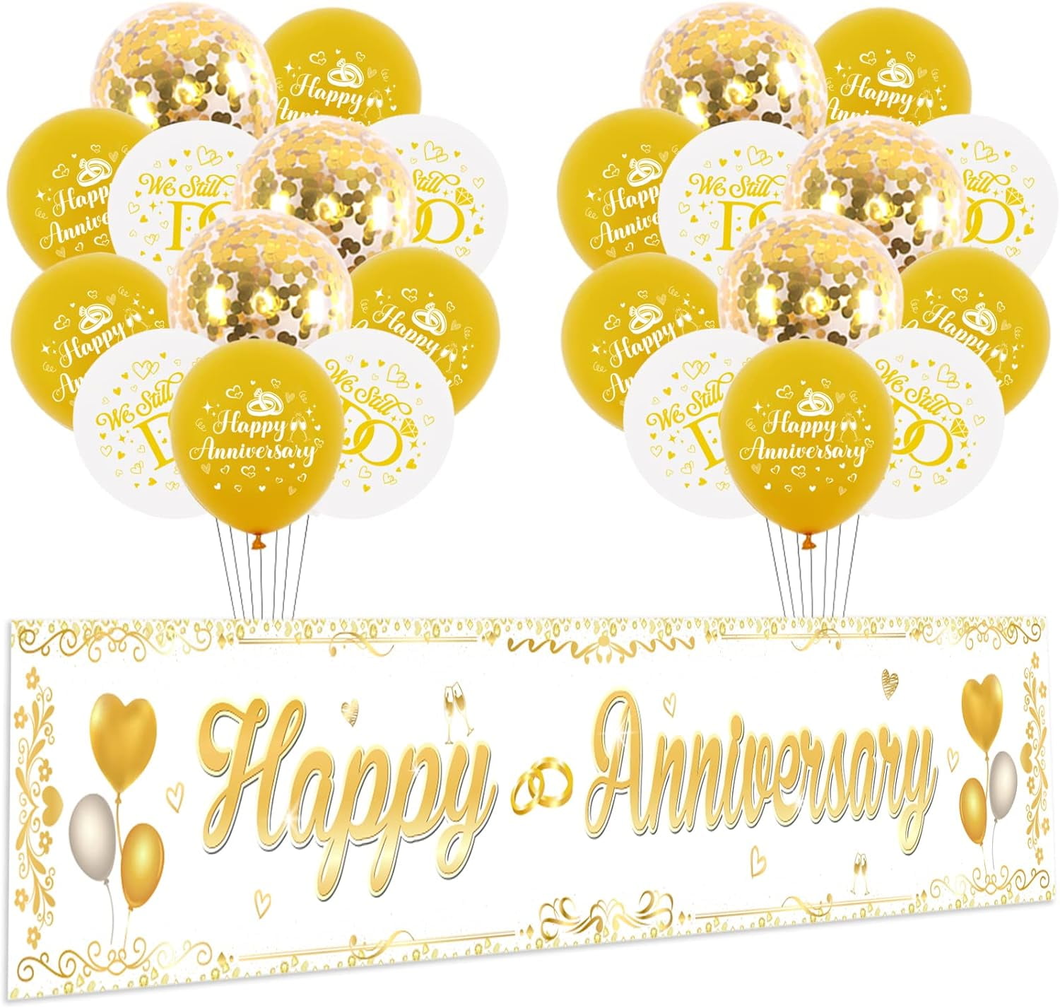 Wedding Anniversary Decoration White Gold Happy Anniversary Yard Banner ...