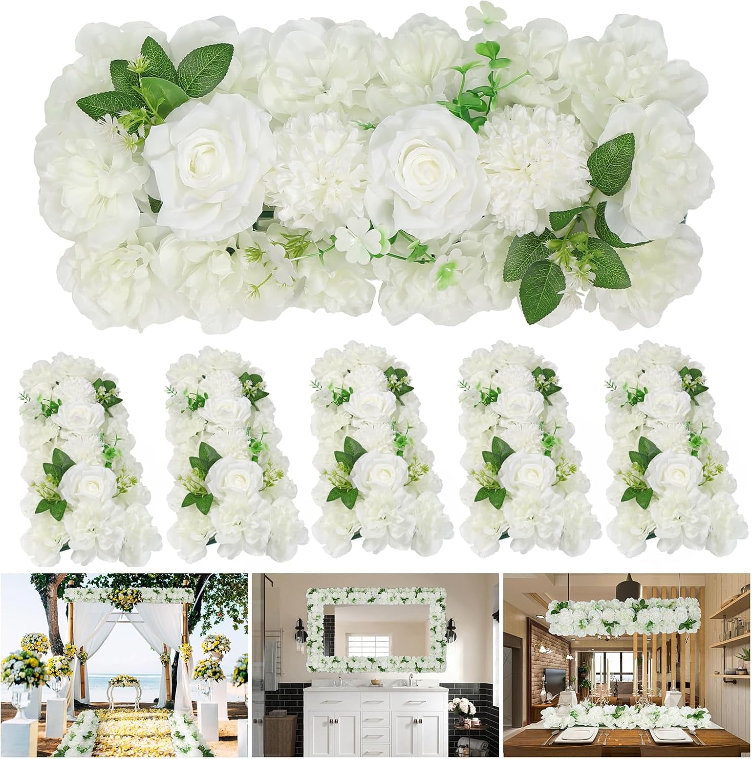 Wedding Arch Artificial Flower Panels - 6Pack White Faux Floral Swags ...