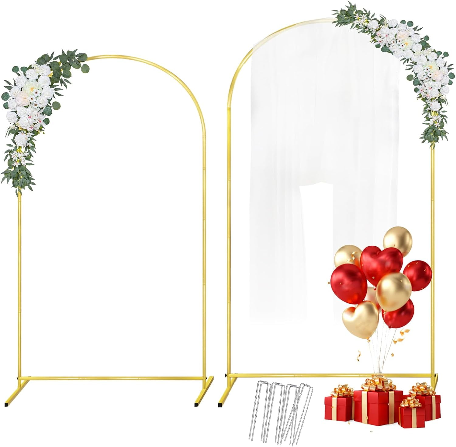 Wedding Arch Backdrop Stand 7.2FT, 6FT Set of 2 Gold Metal Arch Balloon ...