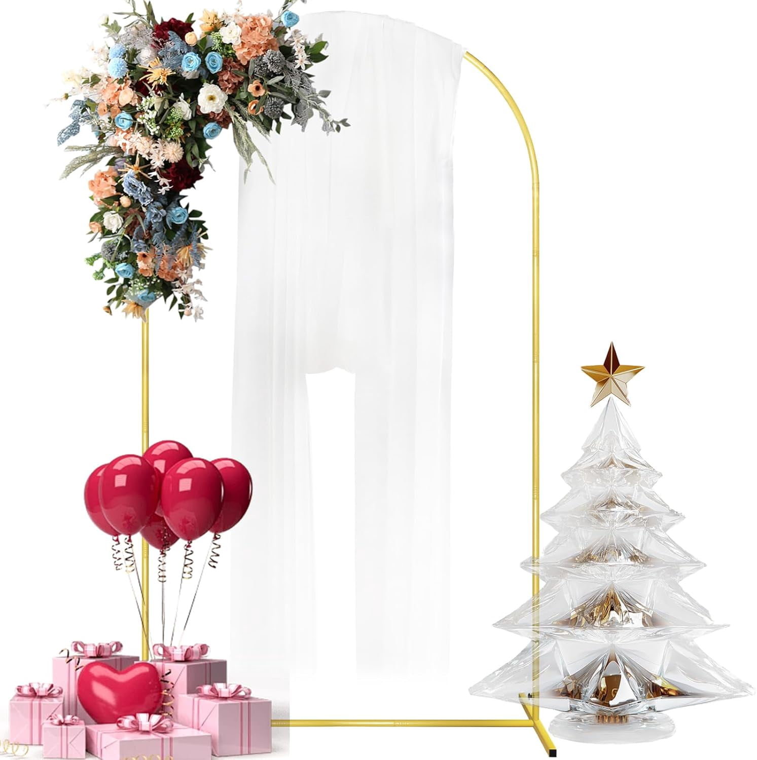 Wedding Arch Backdrop Stand, Gold Metal Balloon Arch Stand Stable Frame ...
