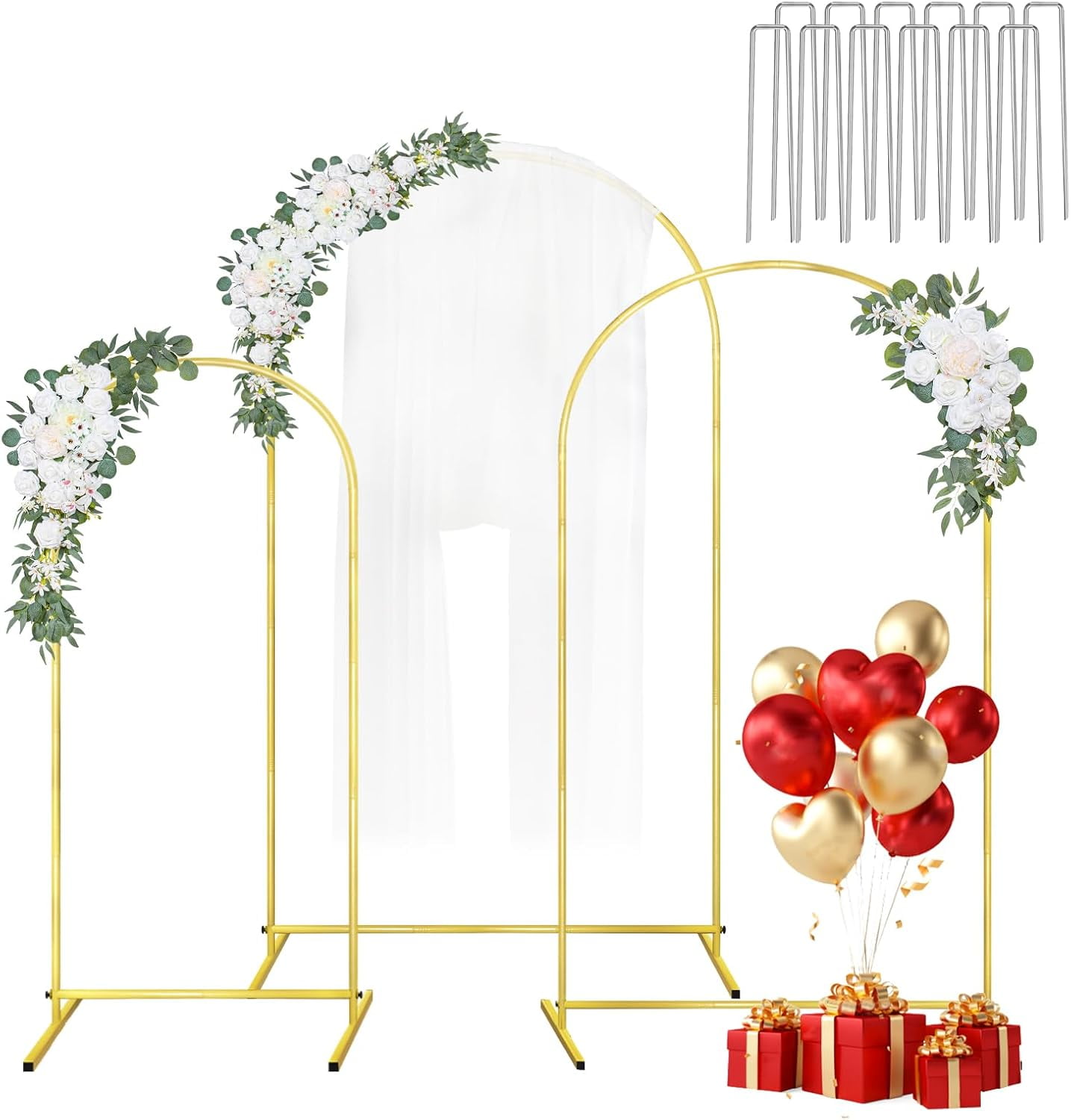 Wedding Arch Backdrop Stand, Gold Metal Balloon Arch Stand Stable Frame ...