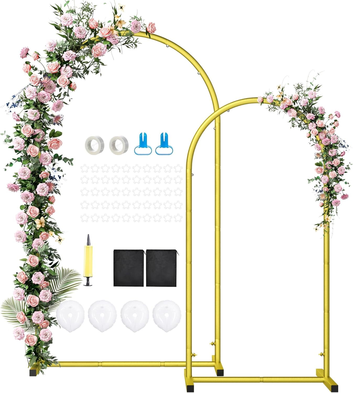 Wedding Arch Backdrop Stand, Set of 2 Gold Metal Arch Stands, 7.2FT ...