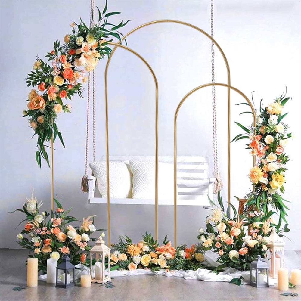 Gold Metal Arch Backdrop Stand Set of 3 for Weddings, Birthdays, Bridal ...