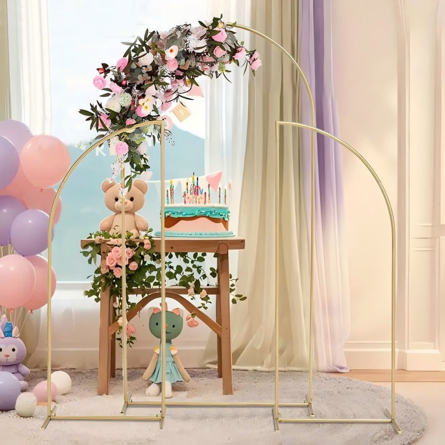 Wedding Arch Backdrop Stand Set of 3, Gold Metal Balloon Arch Frame ...