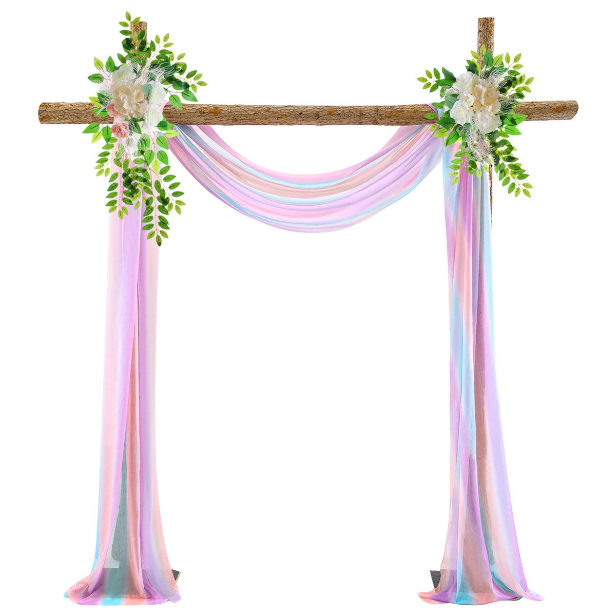Wedding Arch Draping Fabric with 2pcs Arbor Floral Arrangement, 3 Pack ...