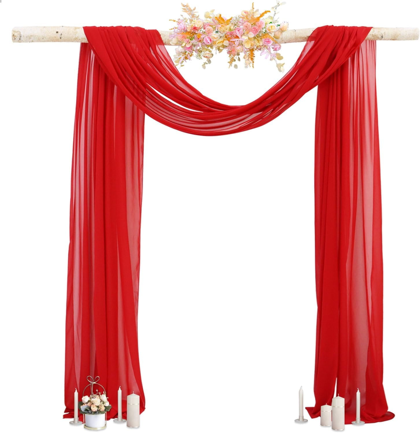 Wedding Arch Draping Fabric Red Drapery 20FT Sheer Chiffon Backdrop ...