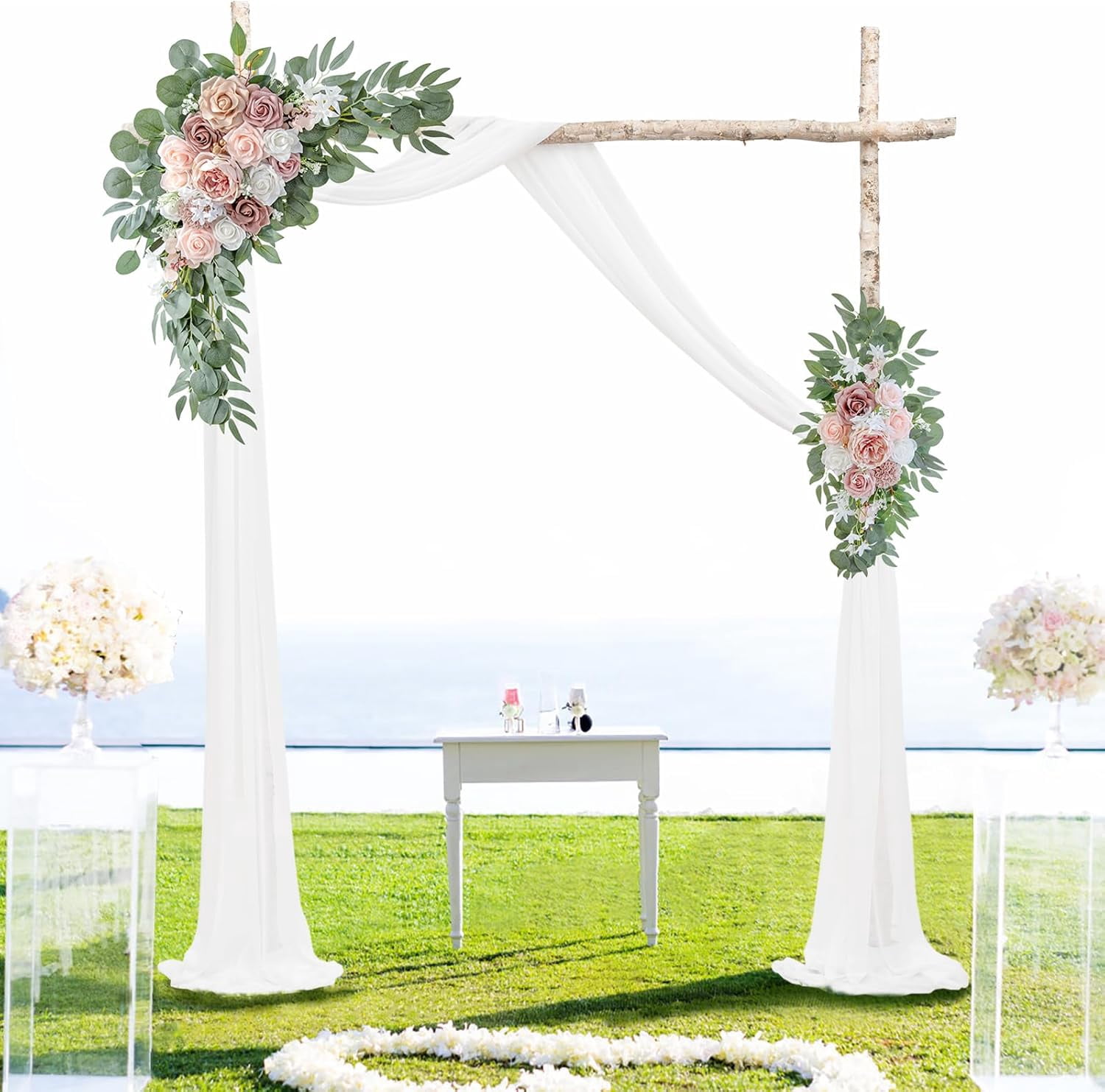 Wedding Arch Flowers with 26Ft Arch Fabric, Artificial Dusty Rose ...