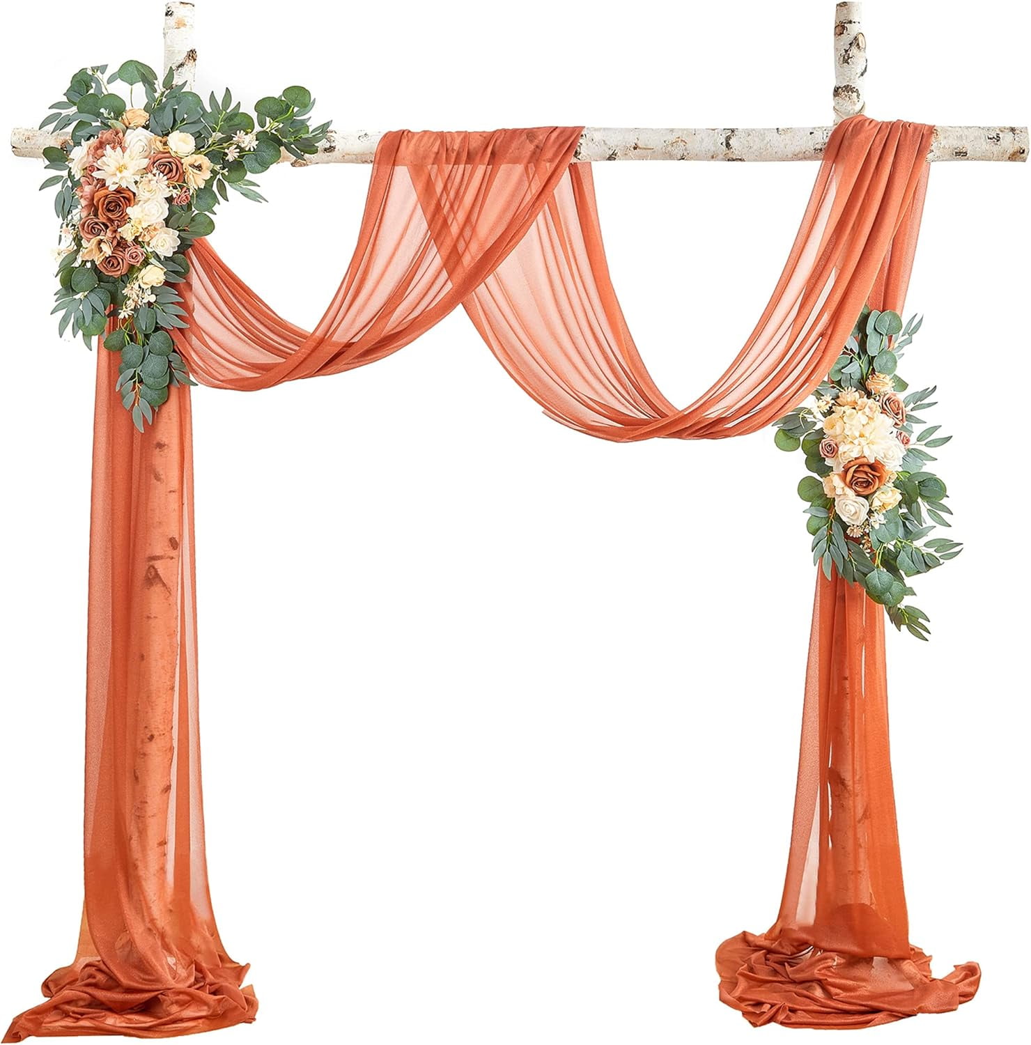 Wedding Arch Flowers with Drape Kit (Pack of 3) - 2 Artificial Flower Swags and 1 Draping Fabric ...