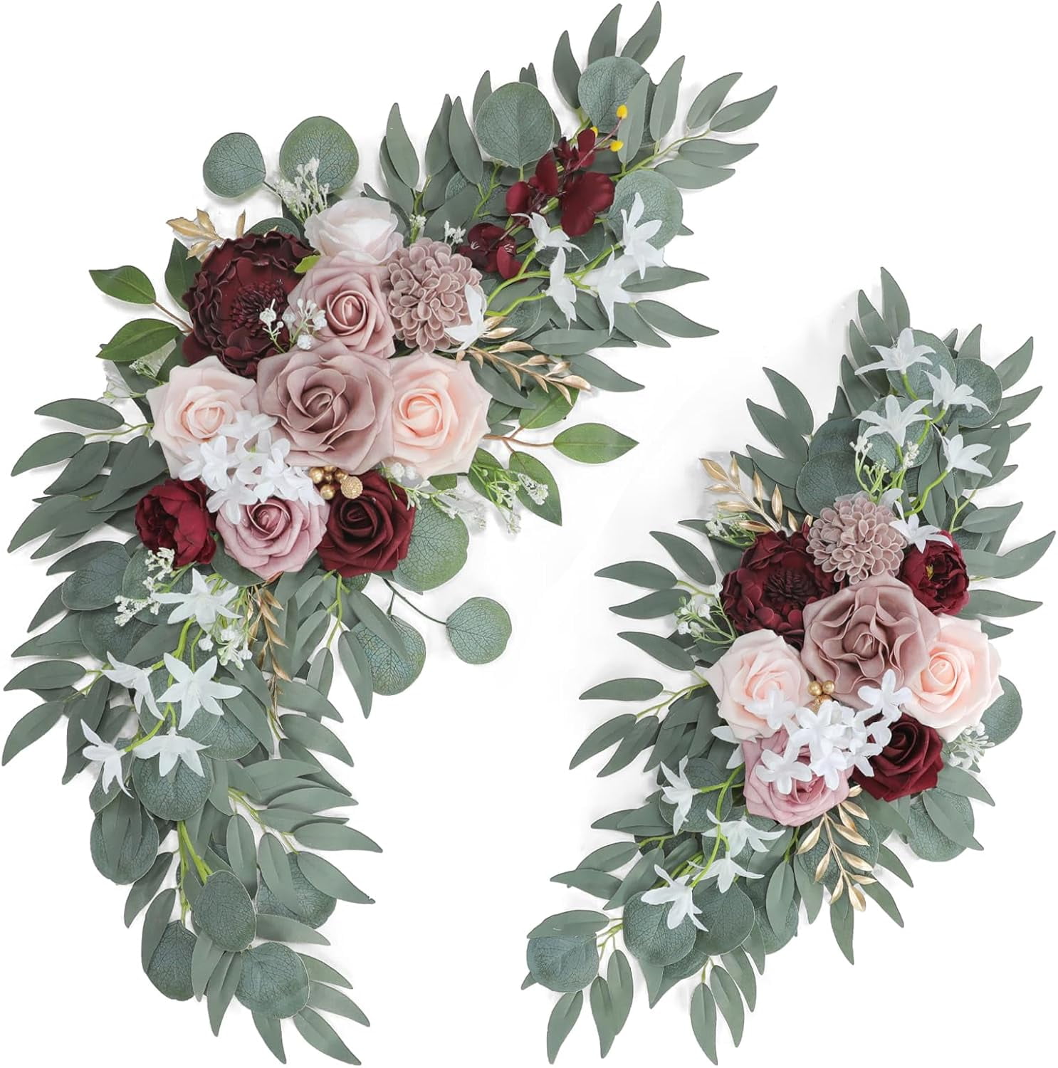 Wedding Arch Flowers (Pack of 2), Artificial Burgundy Wedding Flowers ...