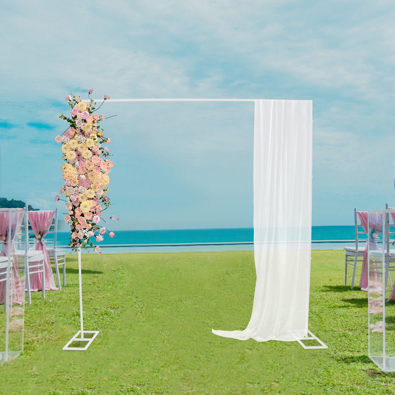 Wedding Arch Square Background Stand, 8FT x 8FT Portable White Metal ...