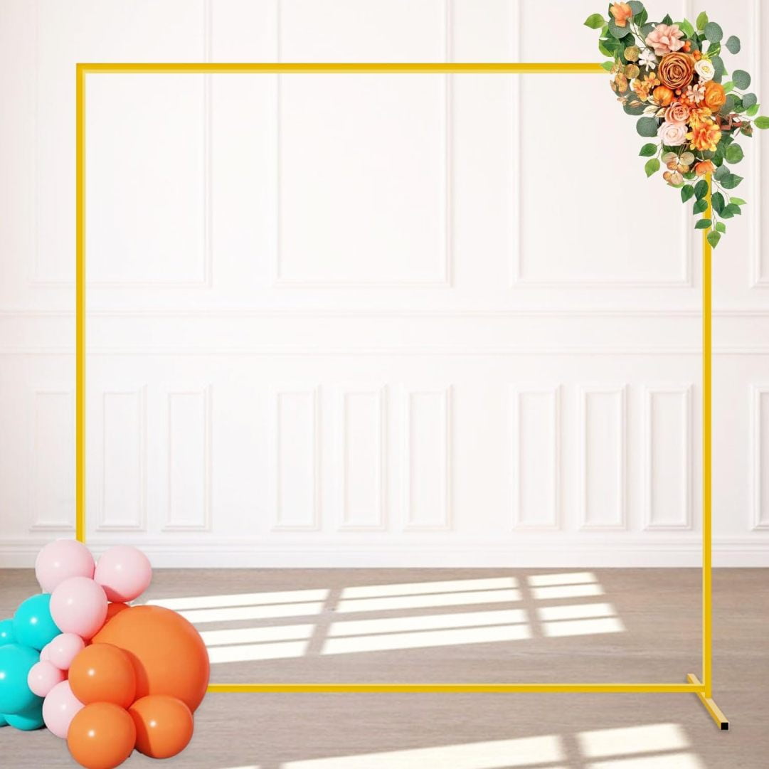 Wedding Arch Stand Gold 6.6FT Square Metal Arch Backdrop Stand Balloon ...