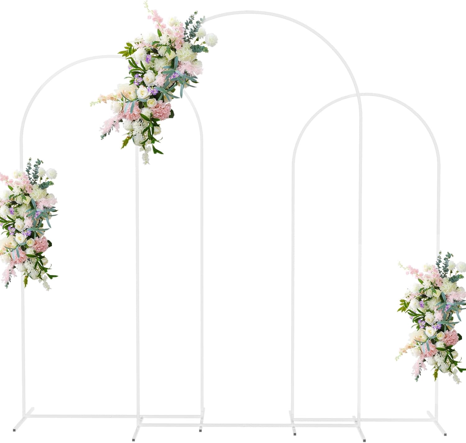Wedding Arch Stand Set of 3 (7.2FT, 6.6FT, 6FT) White Metal Arched ...