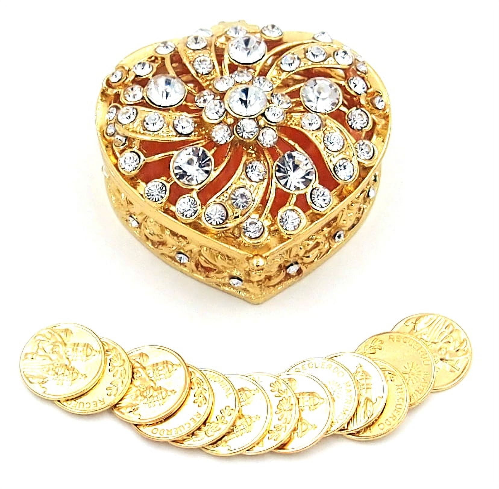 Wedding Arras Set with Heart-Shaped Crystal Box and Decorative Coins ...
