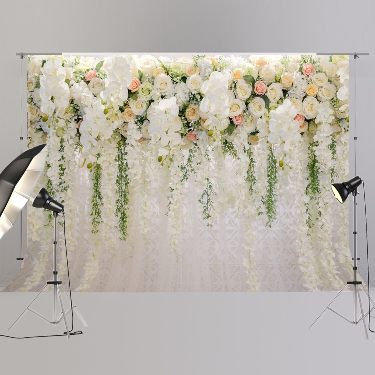 Wedding Backdrop Bridal Shower Large Background White Floral Wister ...