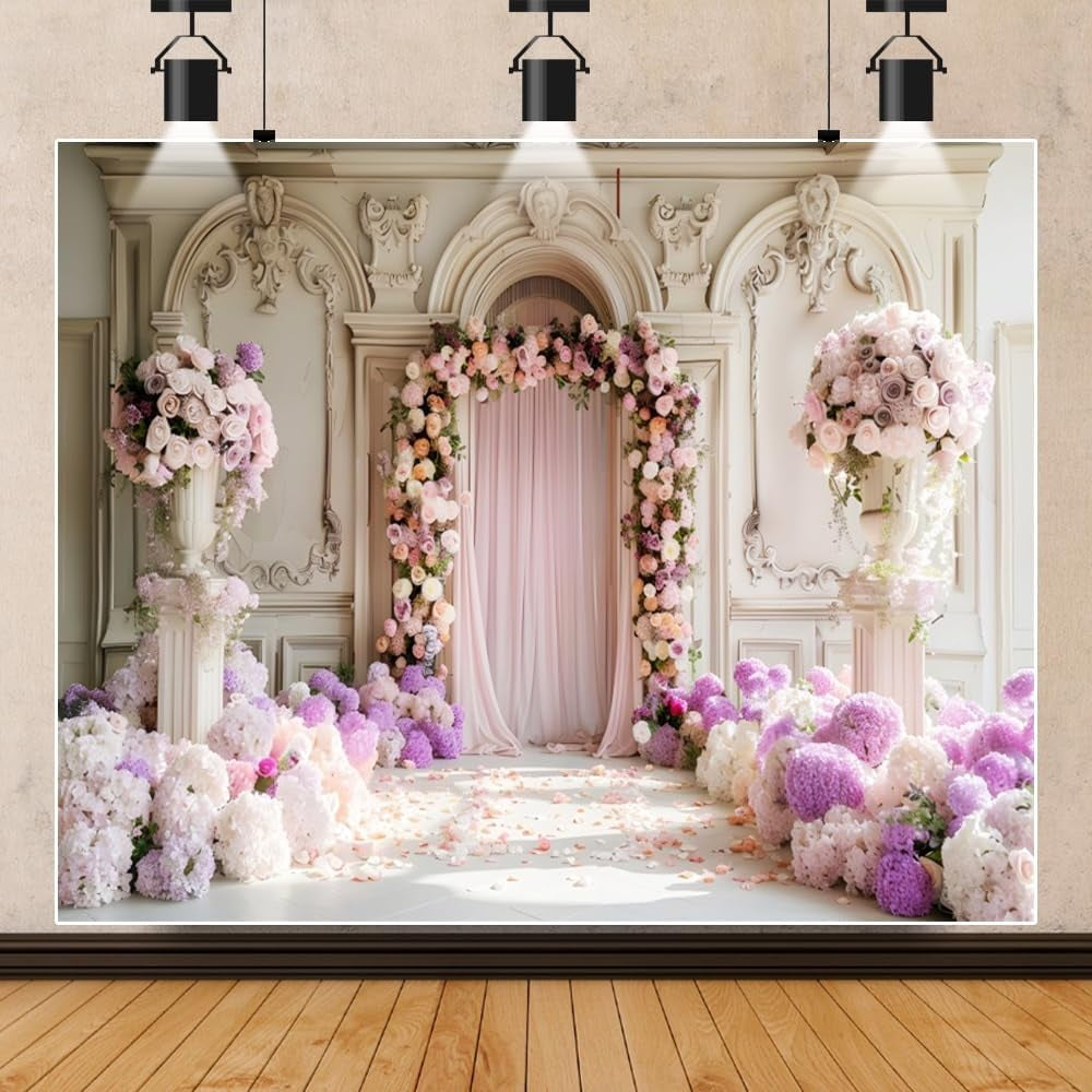 Wedding Backdrop Flower Decoration Vintage Palace Interior Backdrop Bridal Shower Backdrop ...