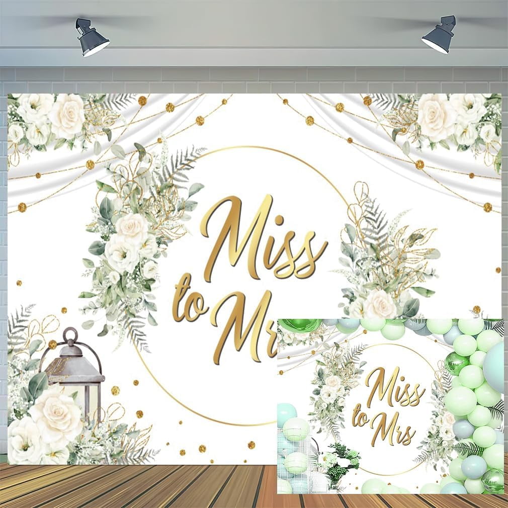 Wedding Backdrop Gold Miss to Mrs Photography Background Green Leaves ...