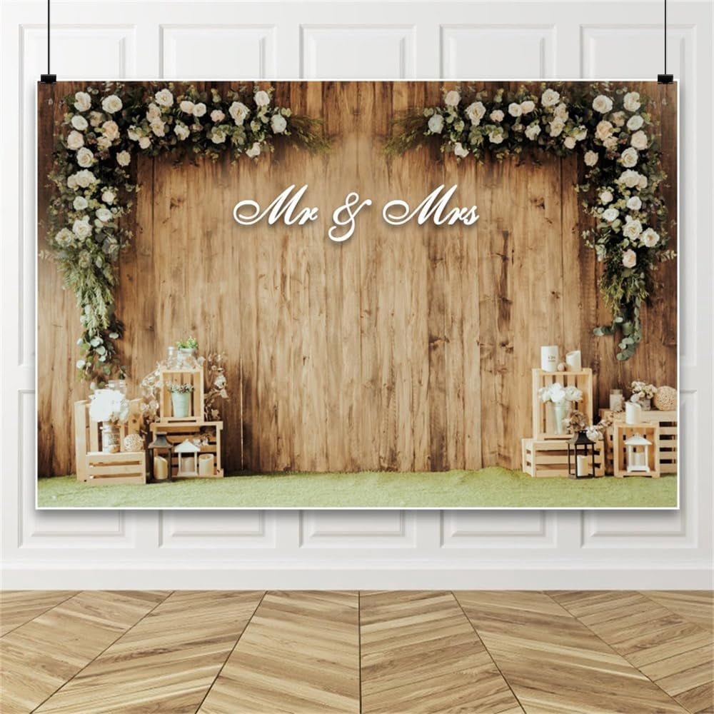 Wedding Backdrop White Flowers Rustic Wood Wall Photography Background ...