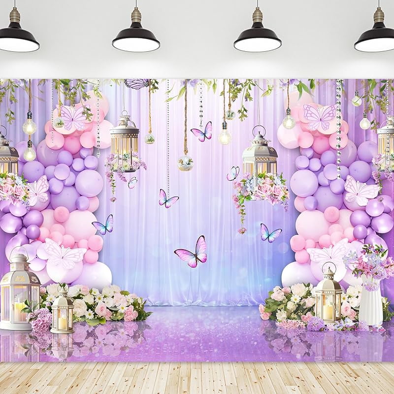 Wedding Backdrop for Women Purple Lavender Butterfly Bridal Shower ...