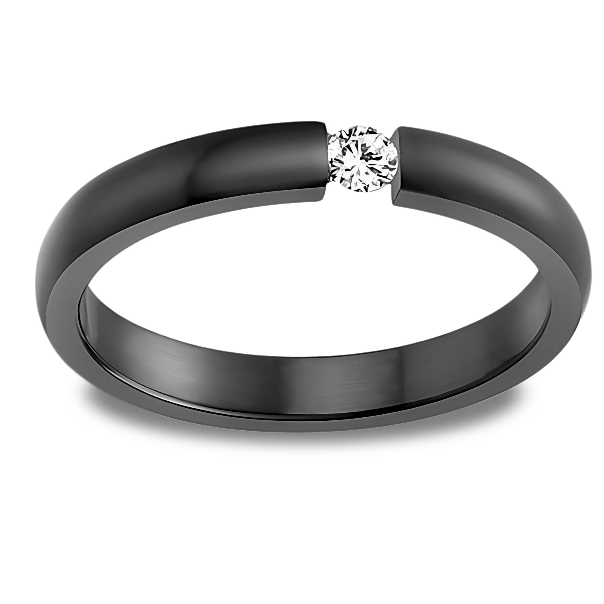 Wedding Band Ring for Women or Men Black Stainless Steel Crystal Ginger ...
